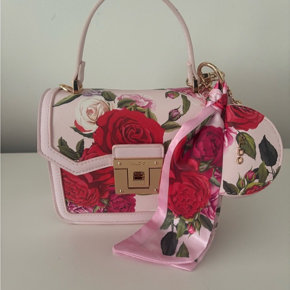 Aldo | Bags | Aldo Pink And Red Crossbody Satchel With Floral Designs ...